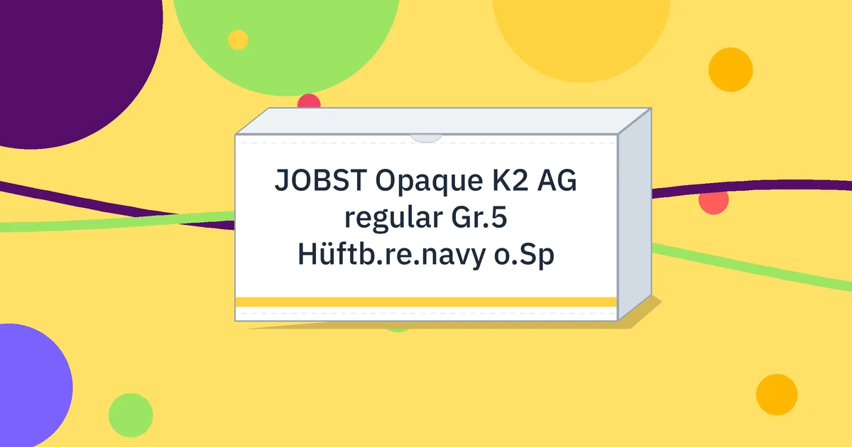 Symbolbild: Packung mit der Aufschrift JOBST Opaque K2 AG regular Gr.5 Hüftb.re.navy o.Sp (PZN 13117620) – Verfügbarkeit und Bezug in Apotheken in Frankfurt am Main