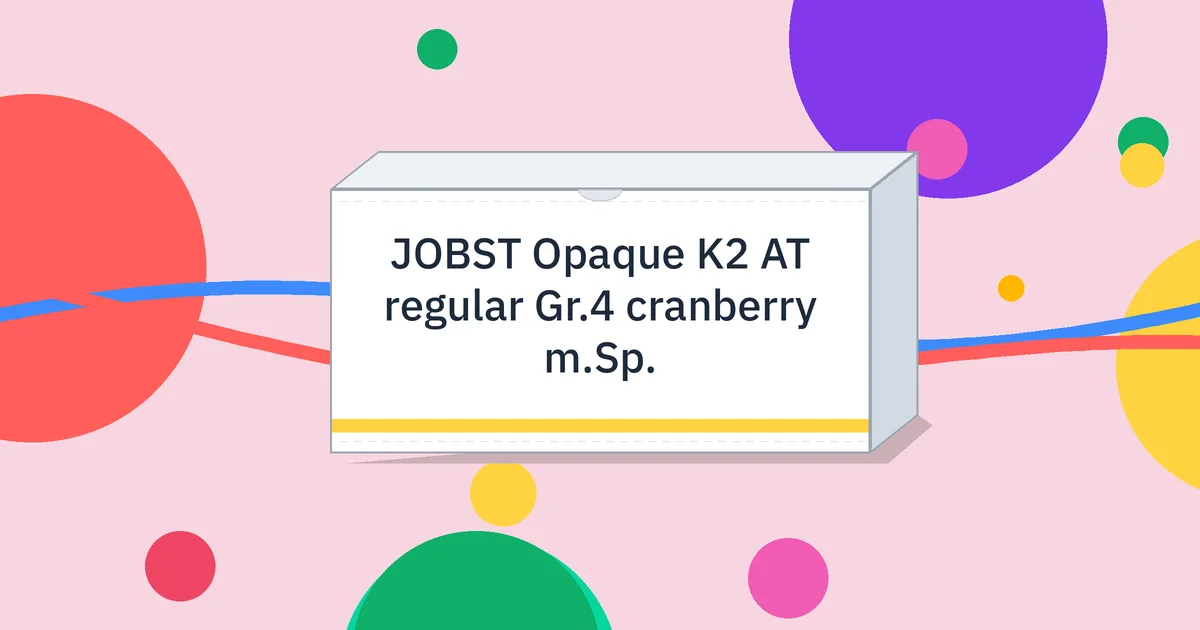 Symbolbild: Packung mit der Aufschrift JOBST Opaque K2 AT regular Gr.4 cranberry m.Sp. (PZN 13122302) – Verfügbarkeit und Bezug in Apotheken in Frankfurt am Main
