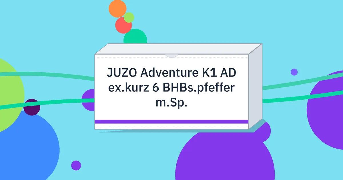 Symbolbild: Packung mit der Aufschrift JUZO Adventure K1 AD ex.kurz 6 BHBs.pfeffer m.Sp. (PZN 15496633) – Verfügbarkeit und Bezug in Apotheken in Frankfurt am Main