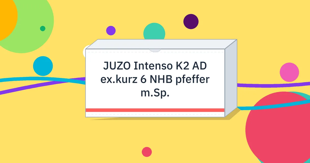 Symbolbild: Packung mit der Aufschrift JUZO Intenso K2 AD ex.kurz 6 NHB pfeffer m.Sp. (PZN 18611431) – Verfügbarkeit und Bezug in Apotheken in Frankfurt am Main