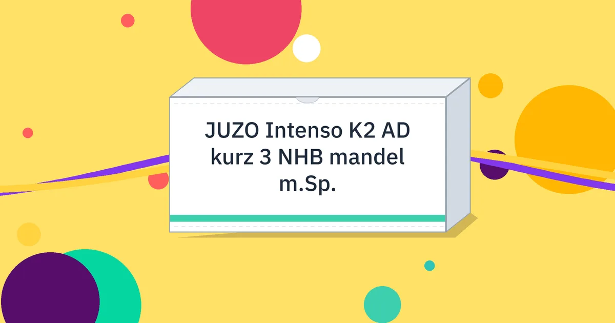 Symbolbild: Packung mit der Aufschrift JUZO Intenso K2 AD kurz 3 NHB mandel m.Sp. (PZN 18611129) – Verfügbarkeit und Bezug in Apotheken in Frankfurt am Main