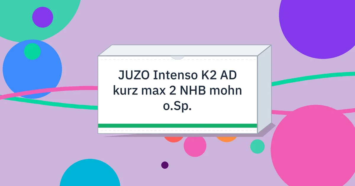 Symbolbild: Packung mit der Aufschrift JUZO Intenso K2 AD kurz max 2 NHB mohn o.Sp. (PZN 18622860) – Verfügbarkeit und Bezug in Apotheken in Frankfurt am Main