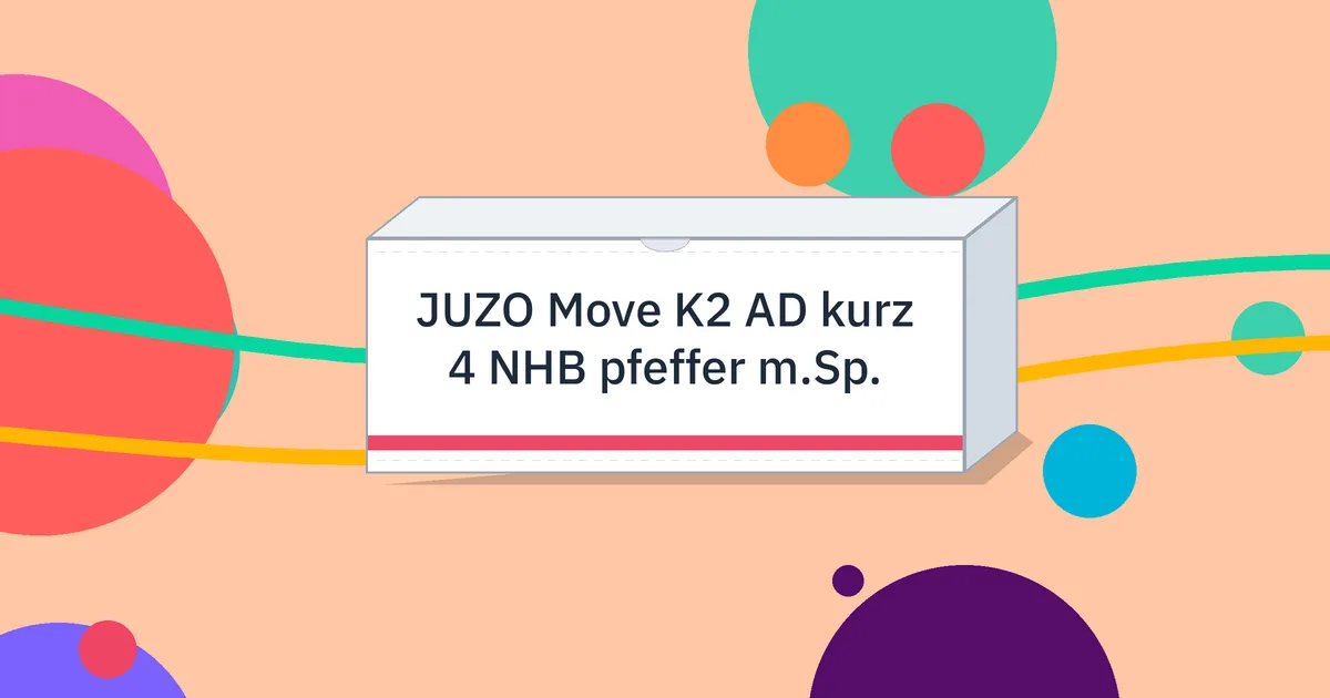 Symbolbild: Packung mit der Aufschrift JUZO Move K2 AD kurz 4 NHB pfeffer m.Sp. (PZN 16340011) – Verfügbarkeit und Bezug in Apotheken in Frankfurt am Main