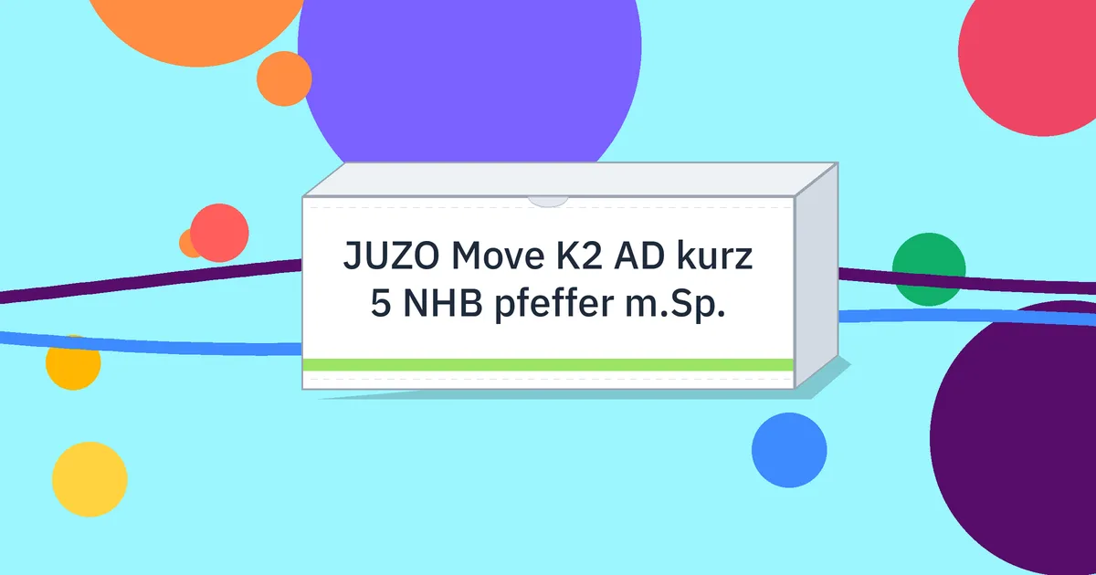 Symbolbild: Packung mit der Aufschrift JUZO Move K2 AD kurz 5 NHB pfeffer m.Sp. (PZN 16340028) – Verfügbarkeit und Bezug in Apotheken in Frankfurt am Main