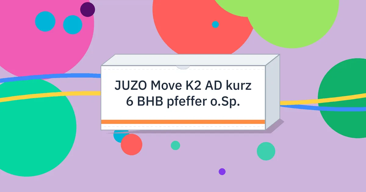 Symbolbild: Packung mit der Aufschrift JUZO Move K2 AD kurz 6 BHB pfeffer o.Sp. (PZN 16341803) – Verfügbarkeit und Bezug in Apotheken in Frankfurt am Main