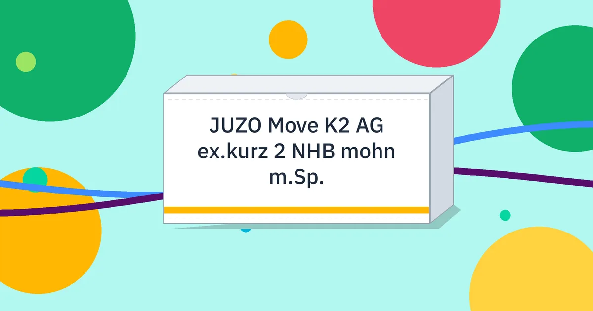 Symbolbild: Packung mit der Aufschrift JUZO Move K2 AG ex.kurz 2 NHB mohn m.Sp. (PZN 18563264) – Verfügbarkeit und Bezug in Apotheken in Frankfurt am Main