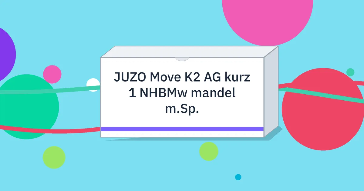 Symbolbild: Packung mit der Aufschrift JUZO Move K2 AG kurz 1 NHBMw mandel m.Sp. (PZN 16644248) – Verfügbarkeit und Bezug in Apotheken in Frankfurt am Main