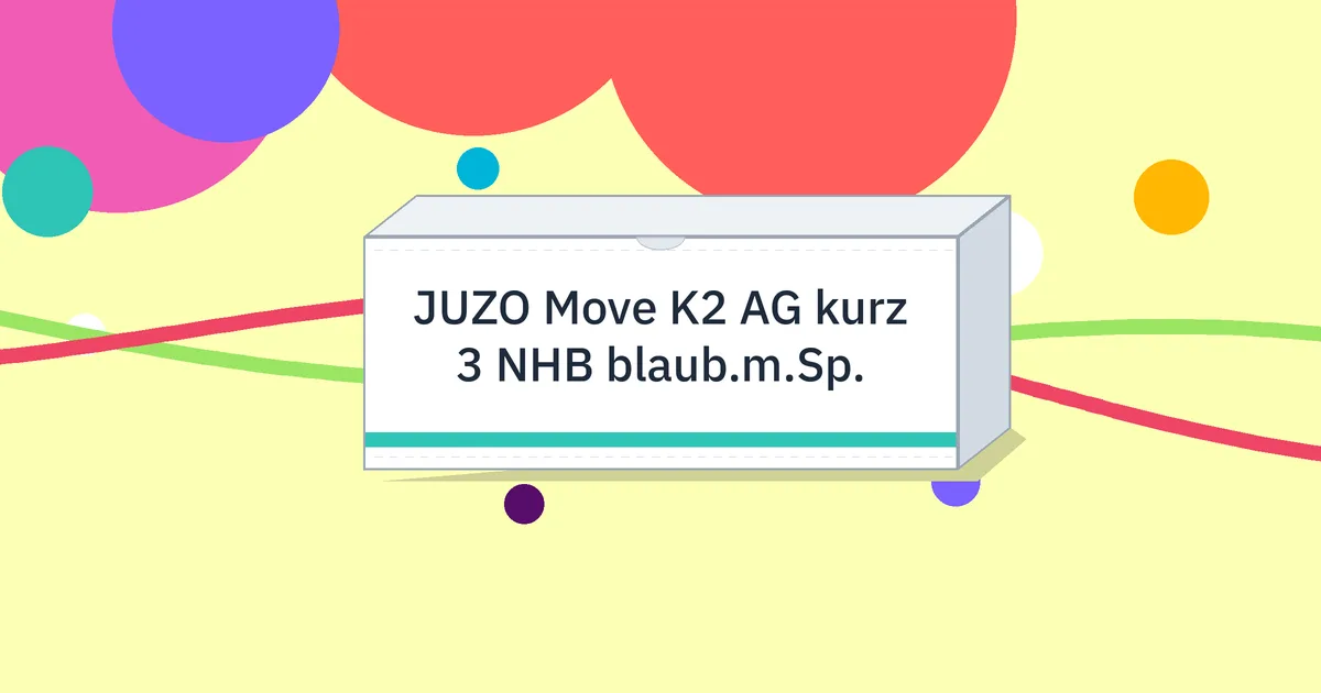 Symbolbild: Packung mit der Aufschrift JUZO Move K2 AG kurz 3 NHB blaub.m.Sp. (PZN 18559274) – Verfügbarkeit und Bezug in Apotheken in Frankfurt am Main