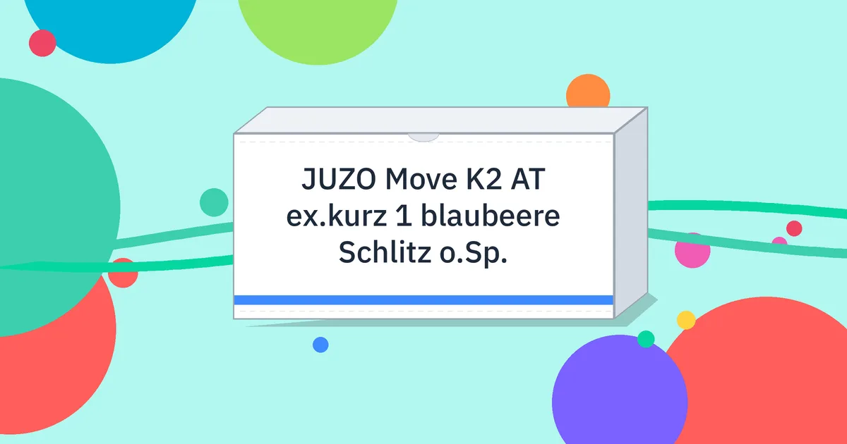 Symbolbild: Packung mit der Aufschrift JUZO Move K2 AT ex.kurz 1 blaubeere Schlitz o.Sp. (PZN 20673356) – Verfügbarkeit und Bezug in Apotheken in Frankfurt am Main