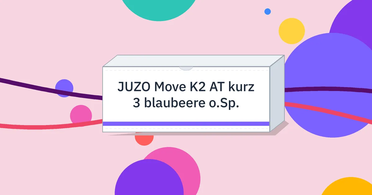 Symbolbild: Packung mit der Aufschrift JUZO Move K2 AT kurz 3 blaubeere o.Sp. (PZN 20675450) – Verfügbarkeit und Bezug in Apotheken in Frankfurt am Main