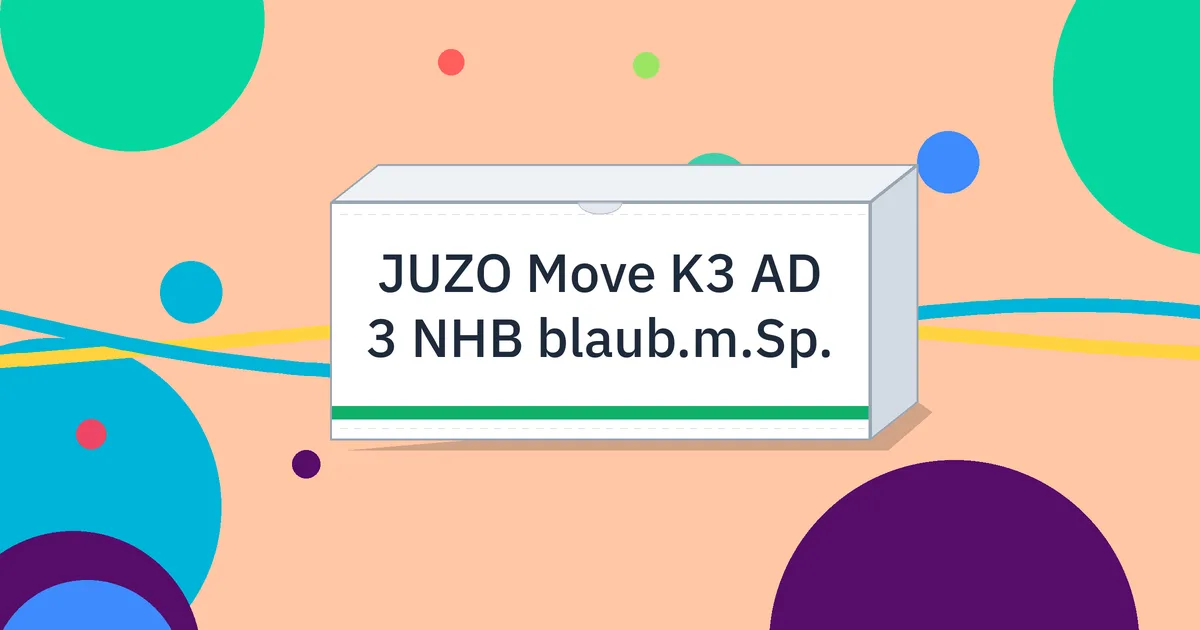 Symbolbild: Packung mit der Aufschrift JUZO Move K3 AD 3 NHB blaub.m.Sp. (PZN 18570695) – Verfügbarkeit und Bezug in Apotheken in Frankfurt am Main