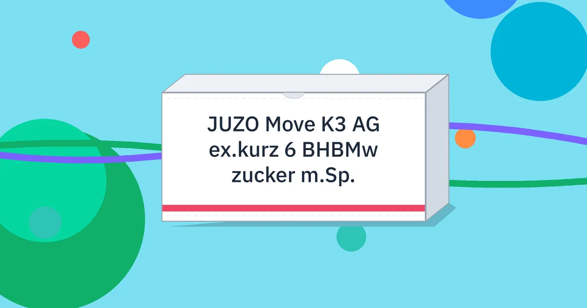 Symbolbild: Packung mit der Aufschrift JUZO Move K3 AG ex.kurz 6 BHBMw zucker m.Sp. (PZN 18584154) – Verfügbarkeit und Bezug in Apotheken in Frankfurt am Main
