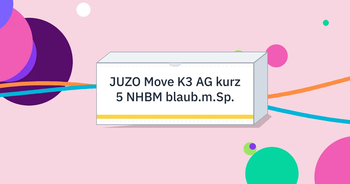 Symbolbild: Packung mit der Aufschrift JUZO Move K3 AG kurz 5 NHBM blaub.m.Sp. (PZN 18590545) – Verfügbarkeit und Bezug in Apotheken in Frankfurt am Main