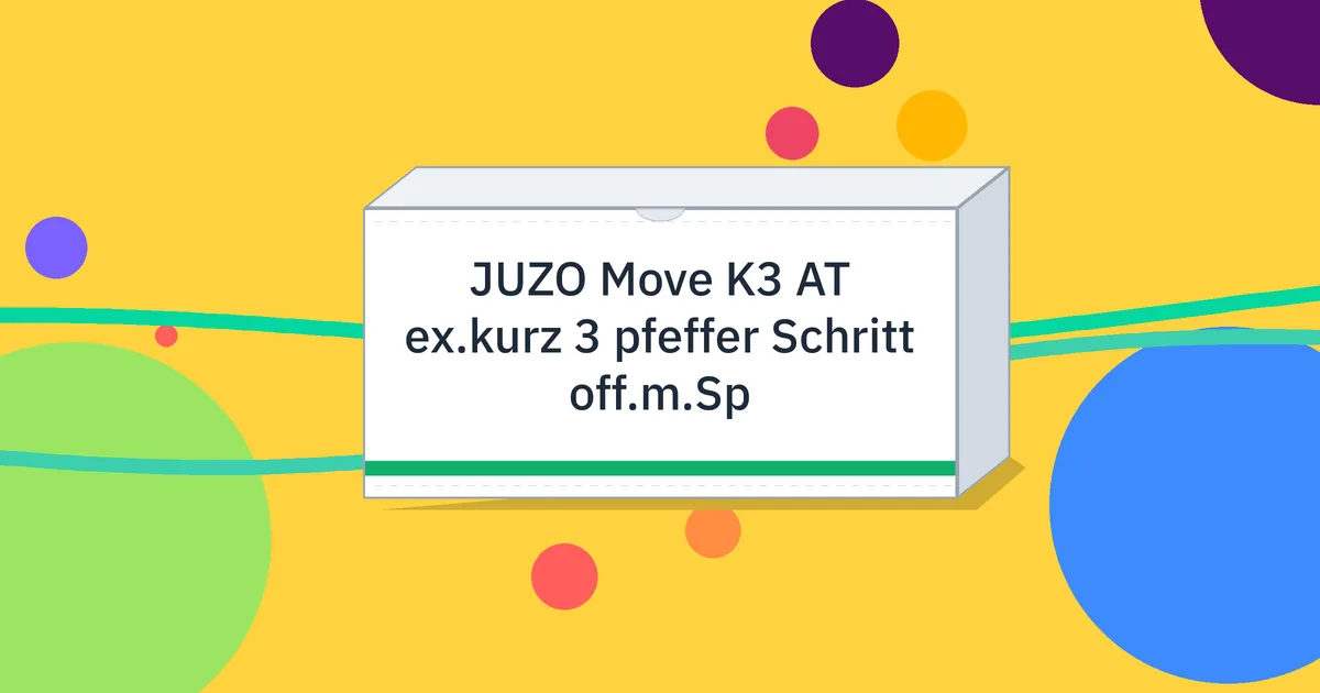 Symbolbild: Packung mit der Aufschrift JUZO Move K3 AT ex.kurz 3 pfeffer Schritt off.m.Sp (PZN 20680391) – Verfügbarkeit und Bezug in Apotheken in Frankfurt am Main
