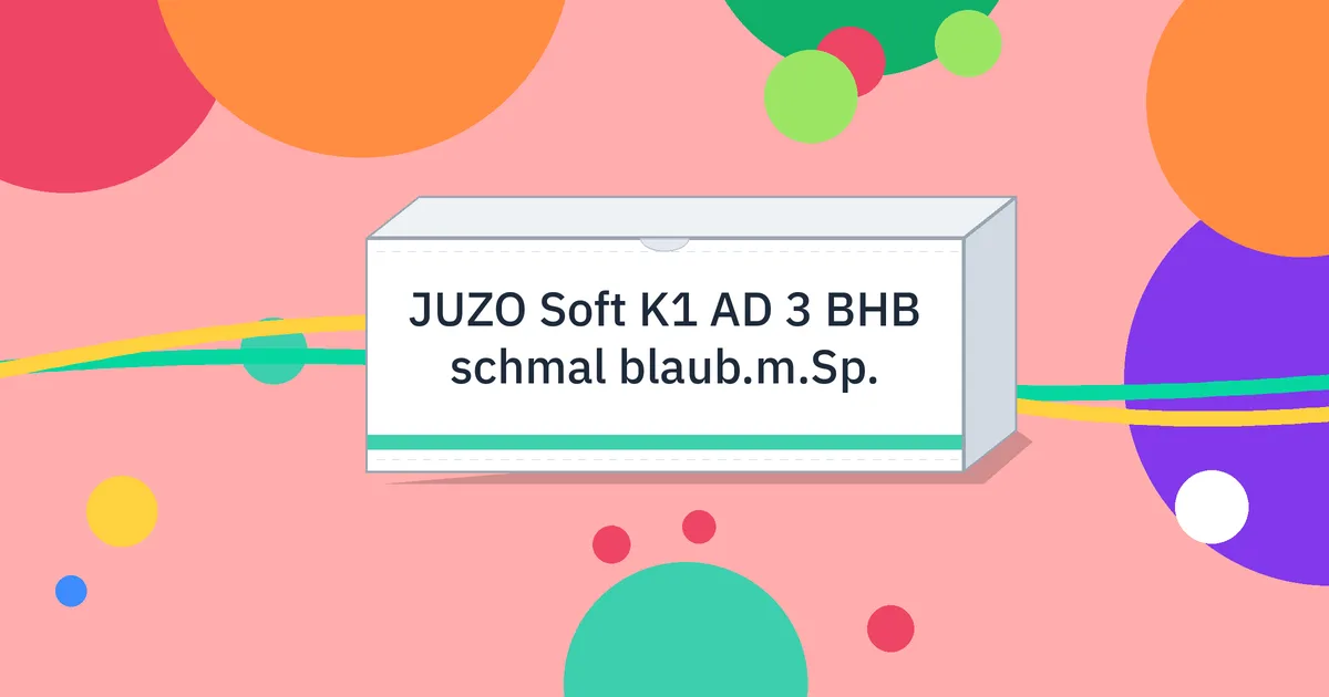 Symbolbild: Packung mit der Aufschrift JUZO Soft K1 AD 3 BHB schmal blaub.m.Sp. (PZN 15461132) – Verfügbarkeit und Bezug in Apotheken in Frankfurt am Main