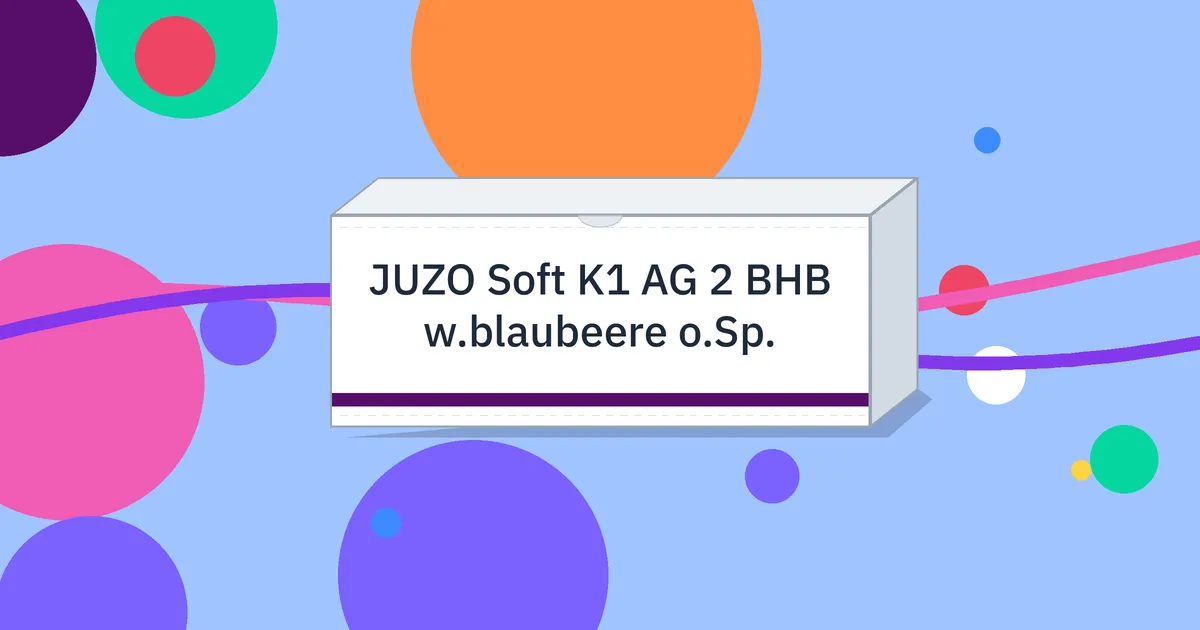 Symbolbild: Packung mit der Aufschrift JUZO Soft K1 AG 2 BHB w.blaubeere o.Sp. (PZN 14837569) – Verfügbarkeit und Bezug in Apotheken in Frankfurt am Main