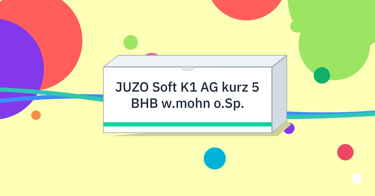 Symbolbild: Packung mit der Aufschrift JUZO Soft K1 AG kurz 5 BHB w.mohn o.Sp. (PZN 14839031) – Verfügbarkeit und Bezug in Apotheken in Frankfurt am Main