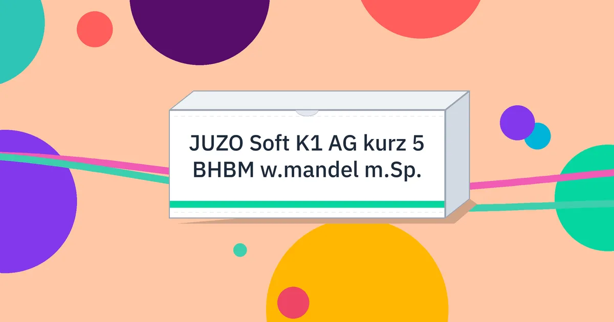 Symbolbild: Packung mit der Aufschrift JUZO Soft K1 AG kurz 5 BHBM w.mandel m.Sp. (PZN 14863756) – Verfügbarkeit und Bezug in Apotheken in Frankfurt am Main