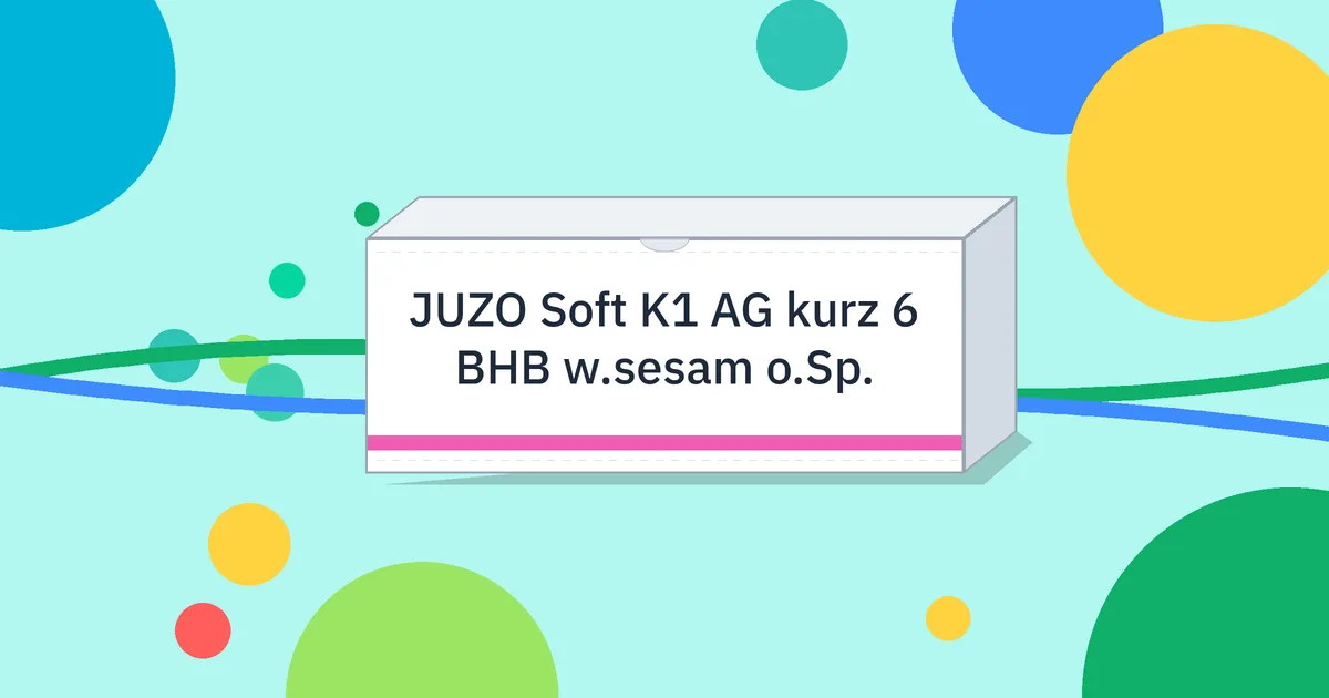 Symbolbild: Packung mit der Aufschrift JUZO Soft K1 AG kurz 6 BHB w.sesam o.Sp. (PZN 14838770) – Verfügbarkeit und Bezug in Apotheken in Frankfurt am Main