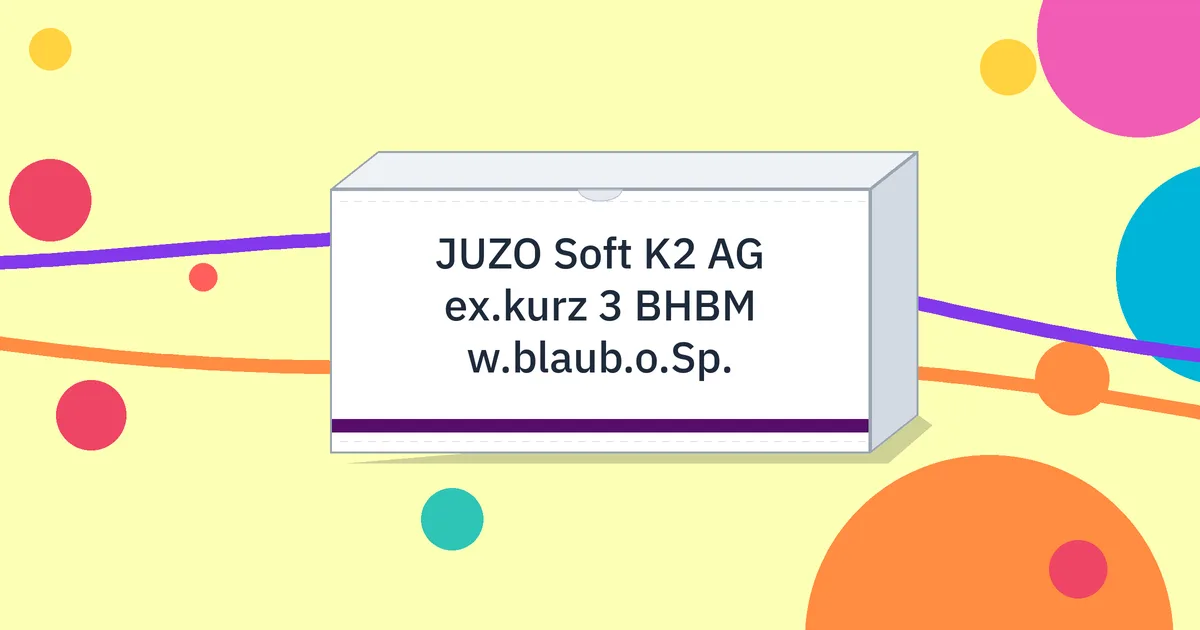 Symbolbild: Packung mit der Aufschrift JUZO Soft K2 AG ex.kurz 3 BHBM w.blaub.o.Sp. (PZN 14870242) – Verfügbarkeit und Bezug in Apotheken in Frankfurt am Main
