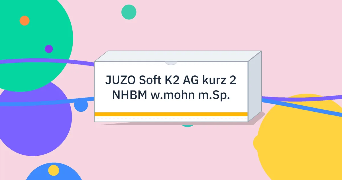 Symbolbild: Packung mit der Aufschrift JUZO Soft K2 AG kurz 2 NHBM w.mohn m.Sp. (PZN 15019962) – Verfügbarkeit und Bezug in Apotheken in Frankfurt am Main