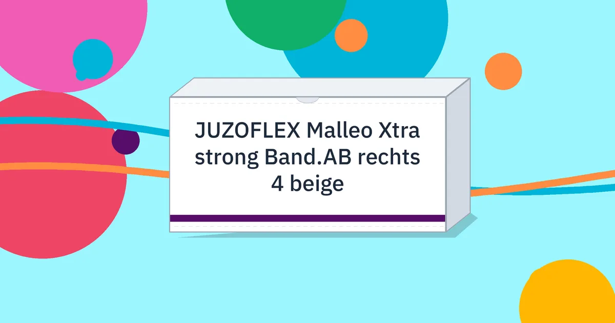 Symbolbild: Packung mit der Aufschrift JUZOFLEX Malleo Xtra strong Band.AB rechts 4 beige (PZN 16634959) – Verfügbarkeit und Bezug in Apotheken in Frankfurt am Main