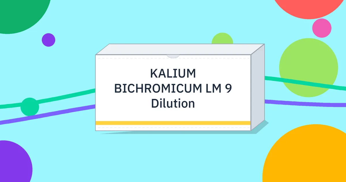 Symbolbild: Packung mit der Aufschrift KALIUM BICHROMICUM LM 9 Dilution (PZN 12917413) – Verfügbarkeit und Bezug in Apotheken in Frankfurt am Main