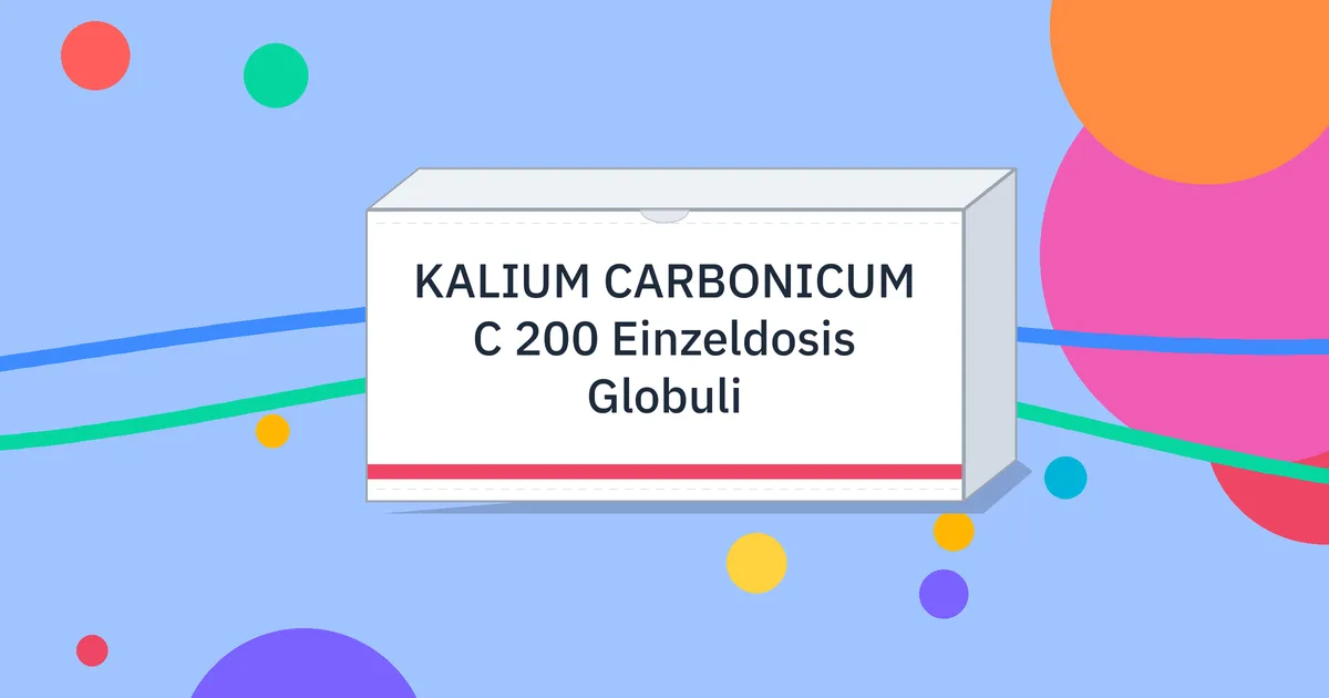 Symbolbild: Packung mit der Aufschrift KALIUM CARBONICUM C 200 Einzeldosis Globuli (PZN 01543010) – Verfügbarkeit und Bezug in Apotheken in Frankfurt am Main