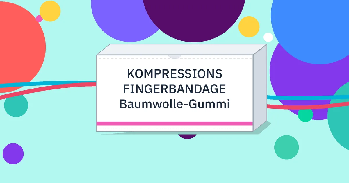 Symbolbild: Packung mit der Aufschrift KOMPRESSIONS FINGERBANDAGE Baumwolle-Gummi (PZN 02177228) – Verfügbarkeit und Bezug in Apotheken in Frankfurt am Main