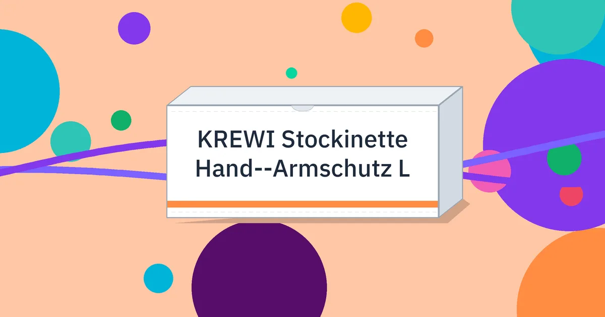 Symbolbild: Packung mit der Aufschrift KREWI Stockinette Hand--Armschutz L (PZN 17301852) – Verfügbarkeit und Bezug in Apotheken in Frankfurt am Main
