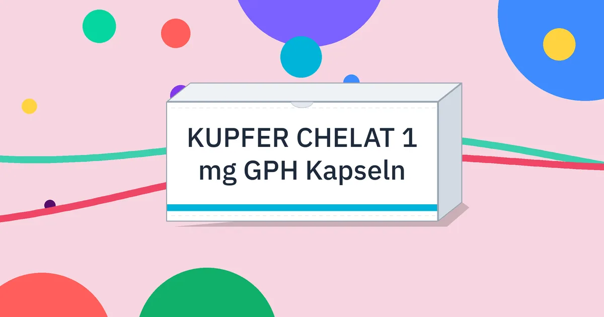 Symbolbild: Packung mit der Aufschrift KUPFER CHELAT 1 mg GPH Kapseln (PZN 10190668) – Verfügbarkeit und Bezug in Apotheken in Frankfurt am Main