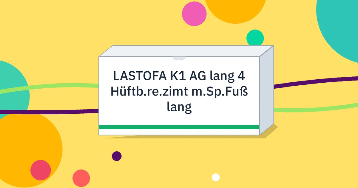 Symbolbild: Packung mit der Aufschrift LASTOFA K1 AG lang 4 Hüftb.re.zimt m.Sp.Fuß lang (PZN 13798347) – Verfügbarkeit und Bezug in Apotheken in Frankfurt am Main