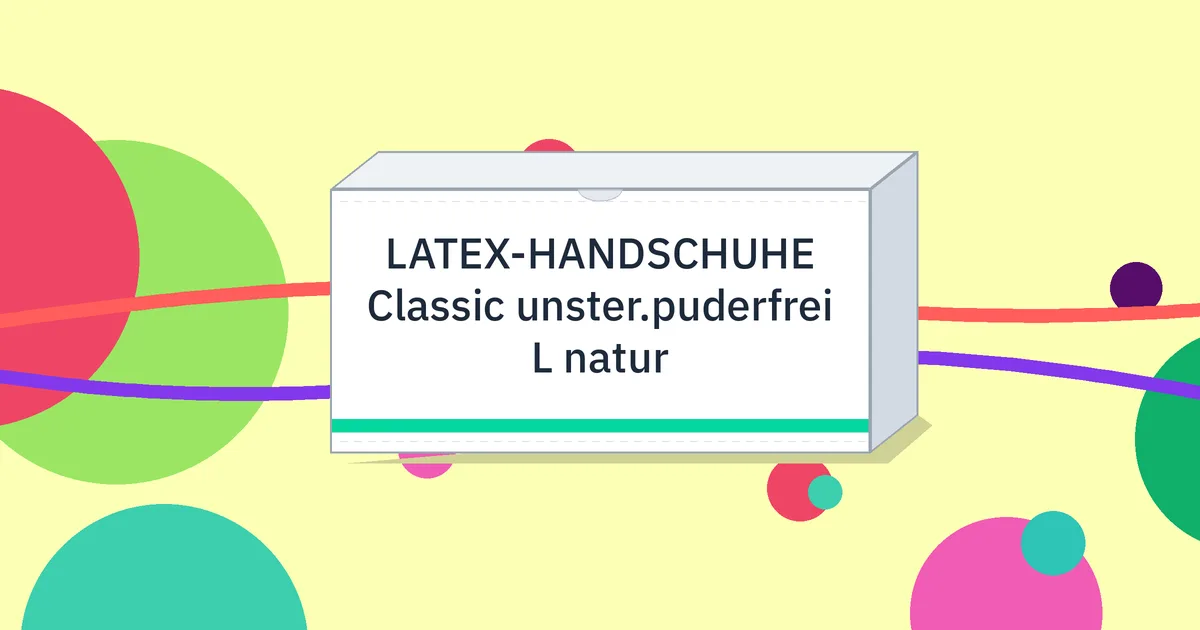 Symbolbild: Packung mit der Aufschrift LATEX-HANDSCHUHE Classic unster.puderfrei L natur (PZN 10414458) – Verfügbarkeit und Bezug in Apotheken in Frankfurt am Main
