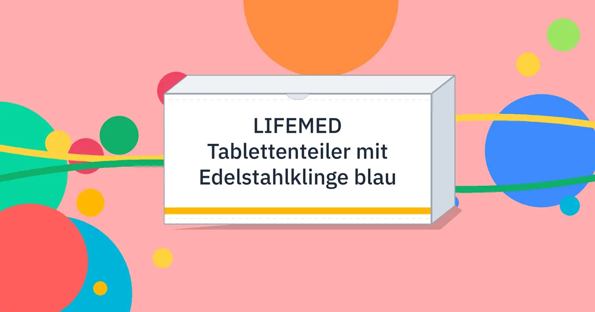 Symbolbild: Packung mit der Aufschrift LIFEMED Tablettenteiler mit Edelstahlklinge blau (PZN 19195785) – Verfügbarkeit und Bezug in Apotheken in Frankfurt am Main