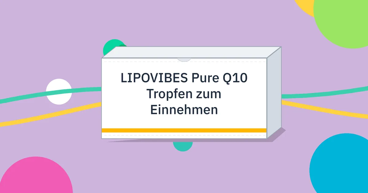 Symbolbild: Packung mit der Aufschrift LIPOVIBES Pure Q10 Tropfen zum Einnehmen (PZN 17879976) – Verfügbarkeit und Bezug in Apotheken in Frankfurt am Main