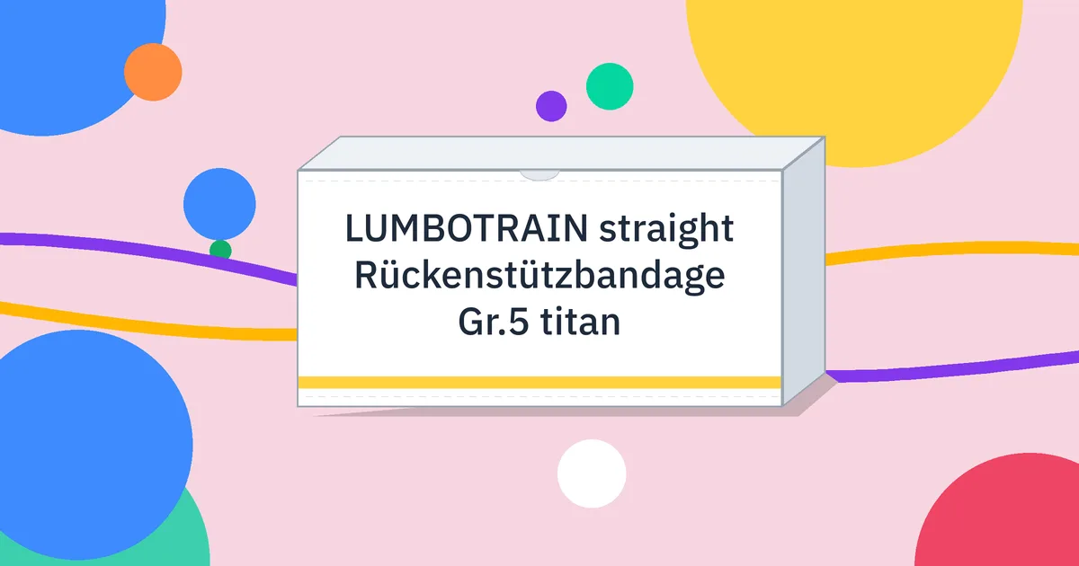 Symbolbild: Packung mit der Aufschrift LUMBOTRAIN straight Rückenstützbandage Gr.5 titan (PZN 19346468) – Verfügbarkeit und Bezug in Apotheken in Frankfurt am Main