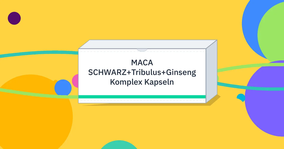 Symbolbild: Packung mit der Aufschrift MACA SCHWARZ+Tribulus+Ginseng Komplex Kapseln (PZN 20170879) – Verfügbarkeit und Bezug in Apotheken in Frankfurt am Main