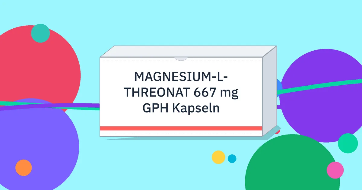 Symbolbild: Packung mit der Aufschrift MAGNESIUM-L-THREONAT 667 mg GPH Kapseln (PZN 20542200) – Verfügbarkeit und Bezug in Apotheken in Frankfurt am Main