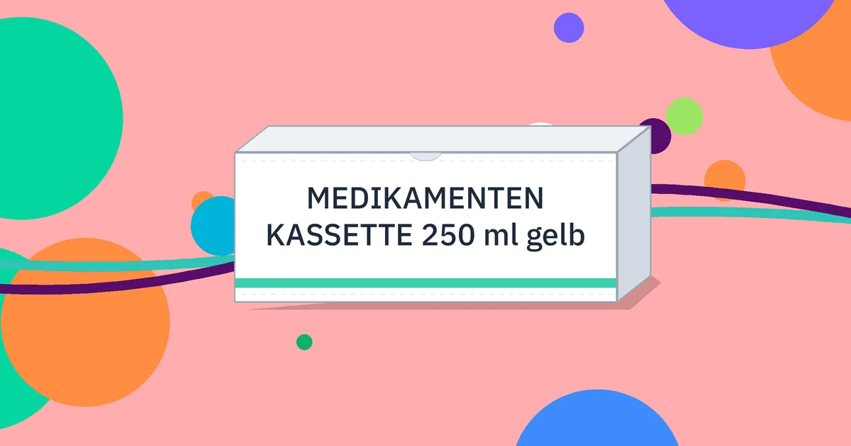 Symbolbild: Packung mit der Aufschrift MEDIKAMENTEN KASSETTE 250 ml gelb (PZN 09106160) – Verfügbarkeit und Bezug in Apotheken in Frankfurt am Main