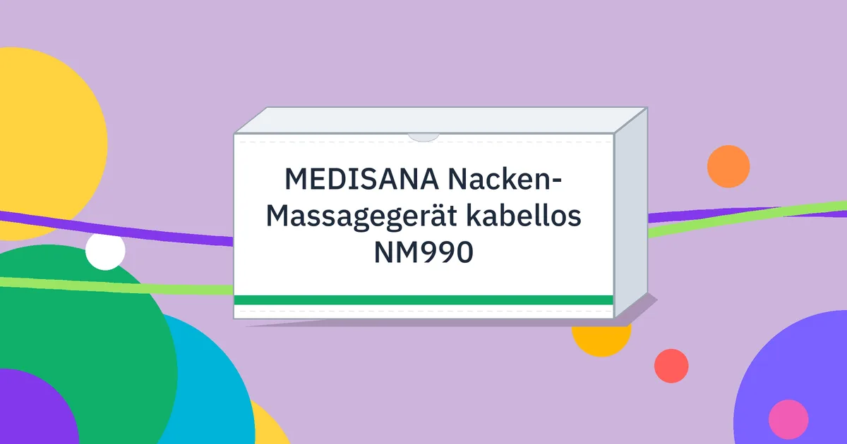 Symbolbild: Packung mit der Aufschrift MEDISANA Nacken-Massagegerät kabellos NM990 (PZN 20089077) – Verfügbarkeit und Bezug in Apotheken in Frankfurt am Main