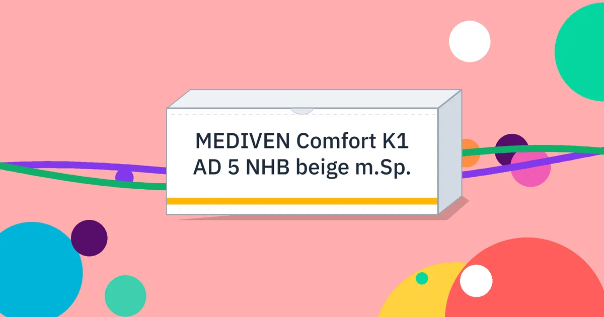 Symbolbild: Packung mit der Aufschrift MEDIVEN Comfort K1 AD 5 NHB beige m.Sp. (PZN 14560731) – Verfügbarkeit und Bezug in Apotheken in Frankfurt am Main