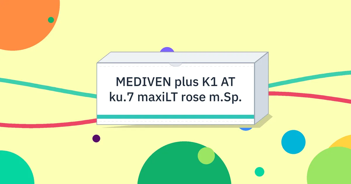 Symbolbild: Packung mit der Aufschrift MEDIVEN plus K1 AT ku.7 maxiLT rose m.Sp. (PZN 15069374) – Verfügbarkeit und Bezug in Apotheken in Frankfurt am Main