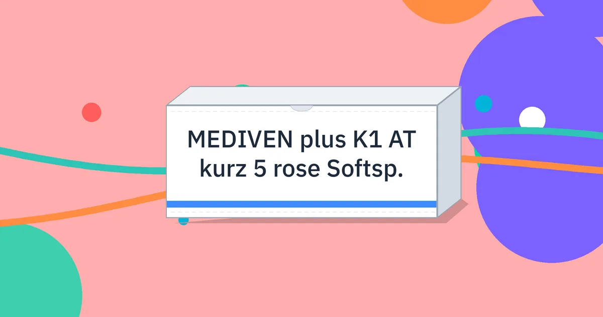 Symbolbild: Packung mit der Aufschrift MEDIVEN plus K1 AT kurz 5 rose Softsp. (PZN 15026749) – Verfügbarkeit und Bezug in Apotheken in Frankfurt am Main