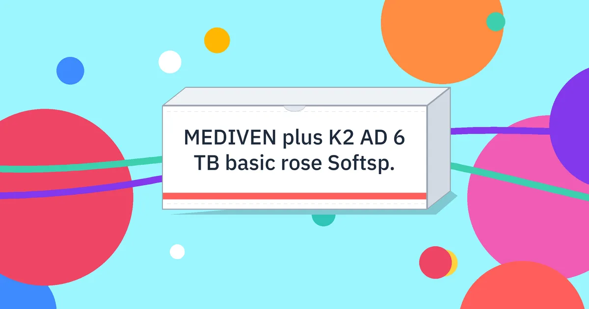 Symbolbild: Packung mit der Aufschrift MEDIVEN plus K2 AD 6 TB basic rose Softsp. (PZN 15094550) – Verfügbarkeit und Bezug in Apotheken in Frankfurt am Main