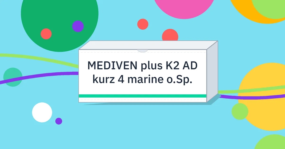 Symbolbild: Packung mit der Aufschrift MEDIVEN plus K2 AD kurz 4 marine o.Sp. (PZN 15096313) – Verfügbarkeit und Bezug in Apotheken in Frankfurt am Main