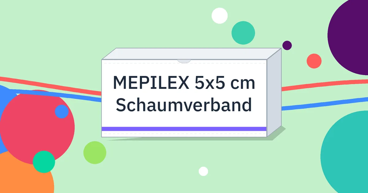 Symbolbild: Packung mit der Aufschrift MEPILEX 5x5 cm Schaumverband (PZN 14167212) – Verfügbarkeit und Bezug in Apotheken in Frankfurt am Main