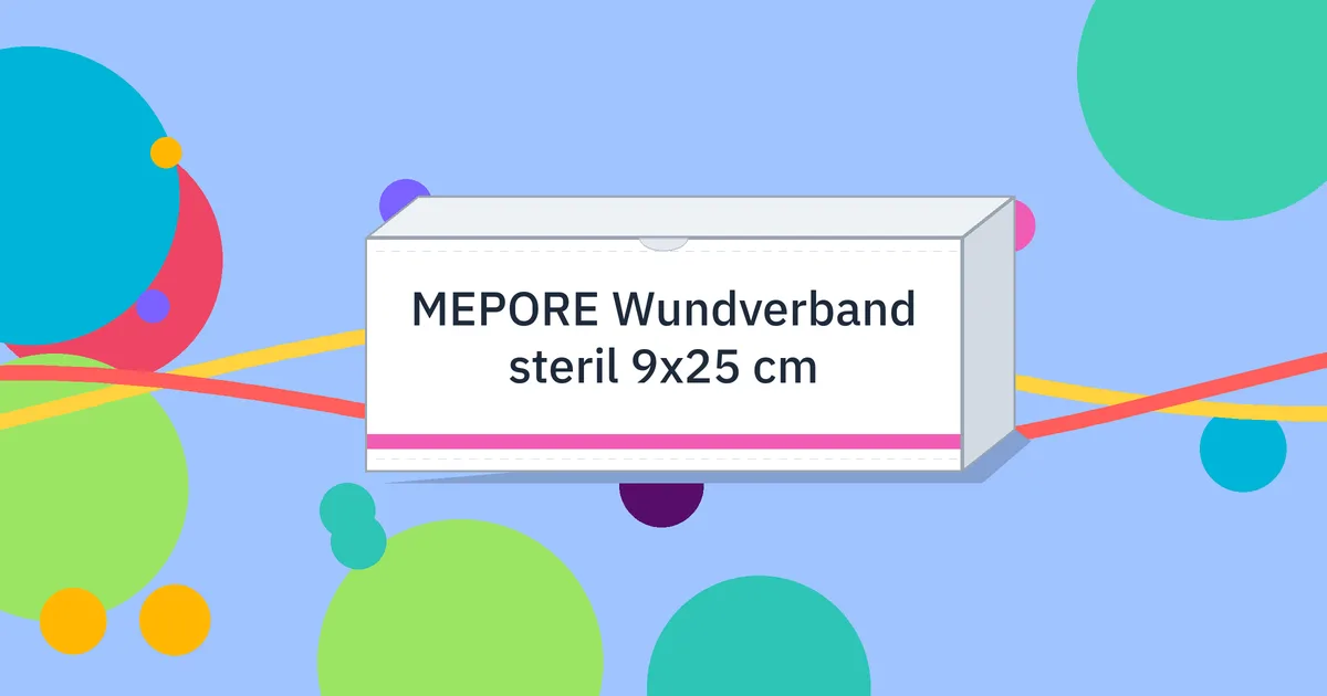 Symbolbild: Packung mit der Aufschrift MEPORE Wundverband steril 9x25 cm (PZN 19692383) – Verfügbarkeit und Bezug in Apotheken in Frankfurt am Main