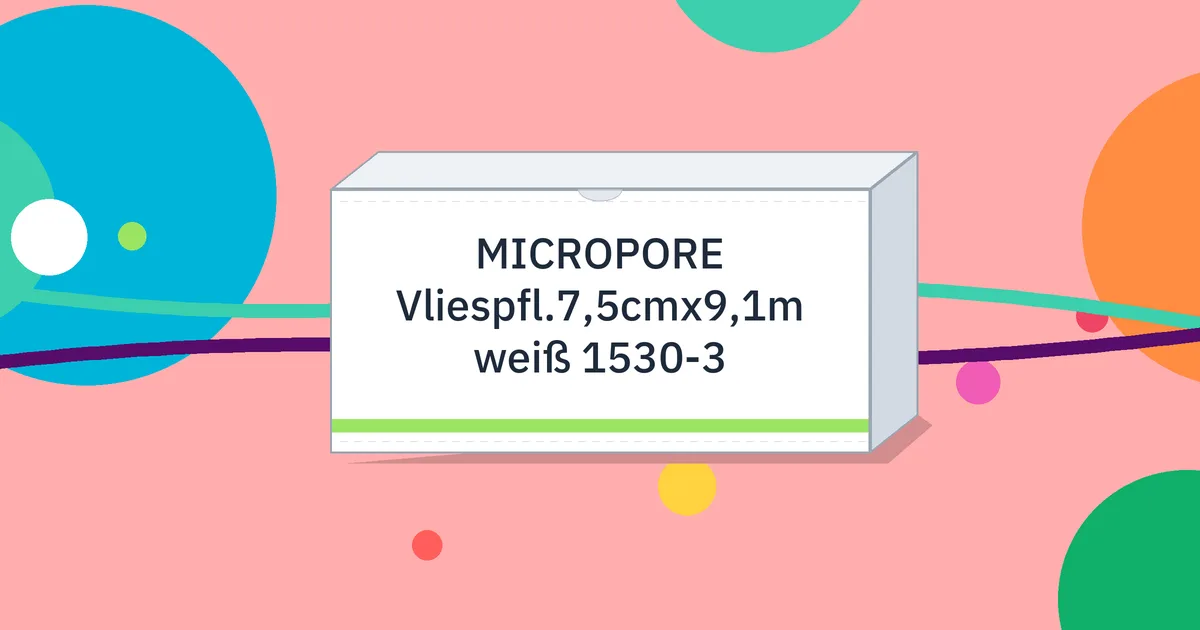 Symbolbild: Packung mit der Aufschrift MICROPORE Vliespfl.7,5cmx9,1m weiß 1530-3 (PZN 19814946) – Verfügbarkeit und Bezug in Apotheken in Frankfurt am Main