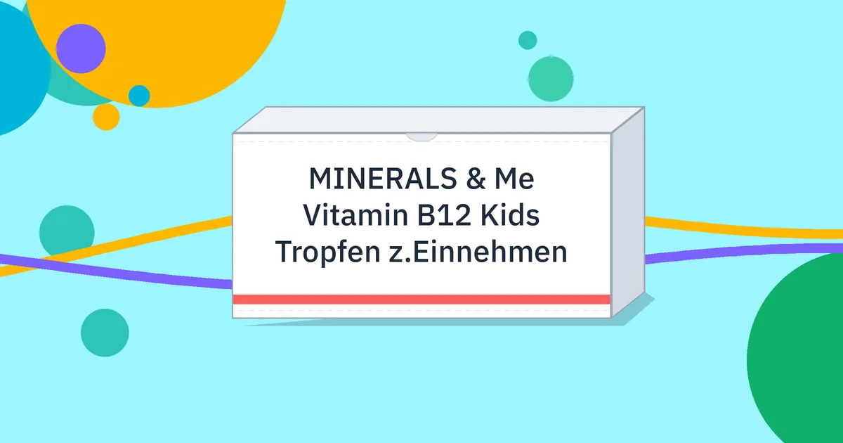 Symbolbild: Packung mit der Aufschrift MINERALS & Me Vitamin B12 Kids Tropfen z.Einnehmen (PZN 20350937) – Verfügbarkeit und Bezug in Apotheken in Frankfurt am Main
