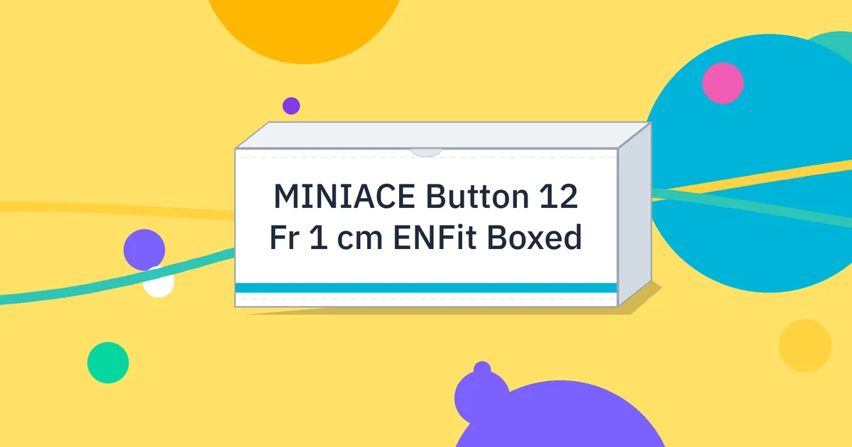 Symbolbild: Packung mit der Aufschrift MINIACE Button 12 Fr 1 cm ENFit Boxed (PZN 16953392) – Verfügbarkeit und Bezug in Apotheken in Frankfurt am Main